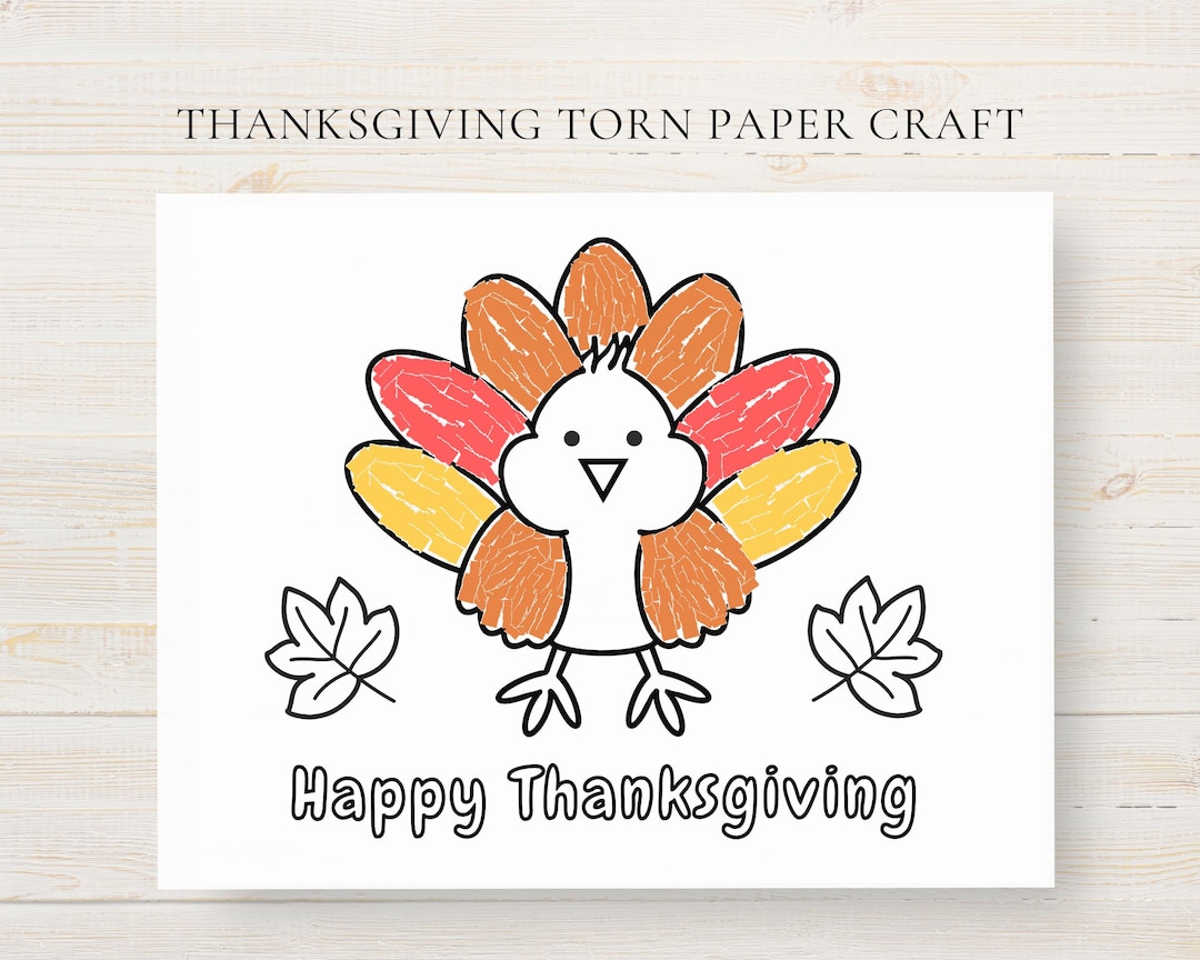 Thanksgiving Turkey Torn Paper Craft for Kids, Fall Art Craft, Cut and ...