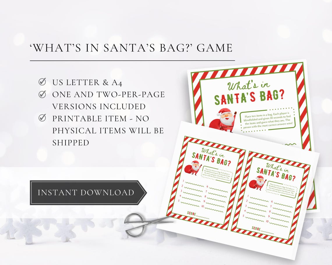 What’s in Santa’s Bag Christmas Party Game, Christmas Gift Exchange ...