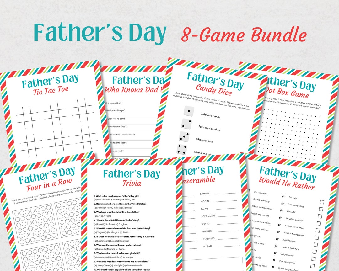 Fathers Day Game Bundle Printable Games Fathers Day Ideas - Etsy