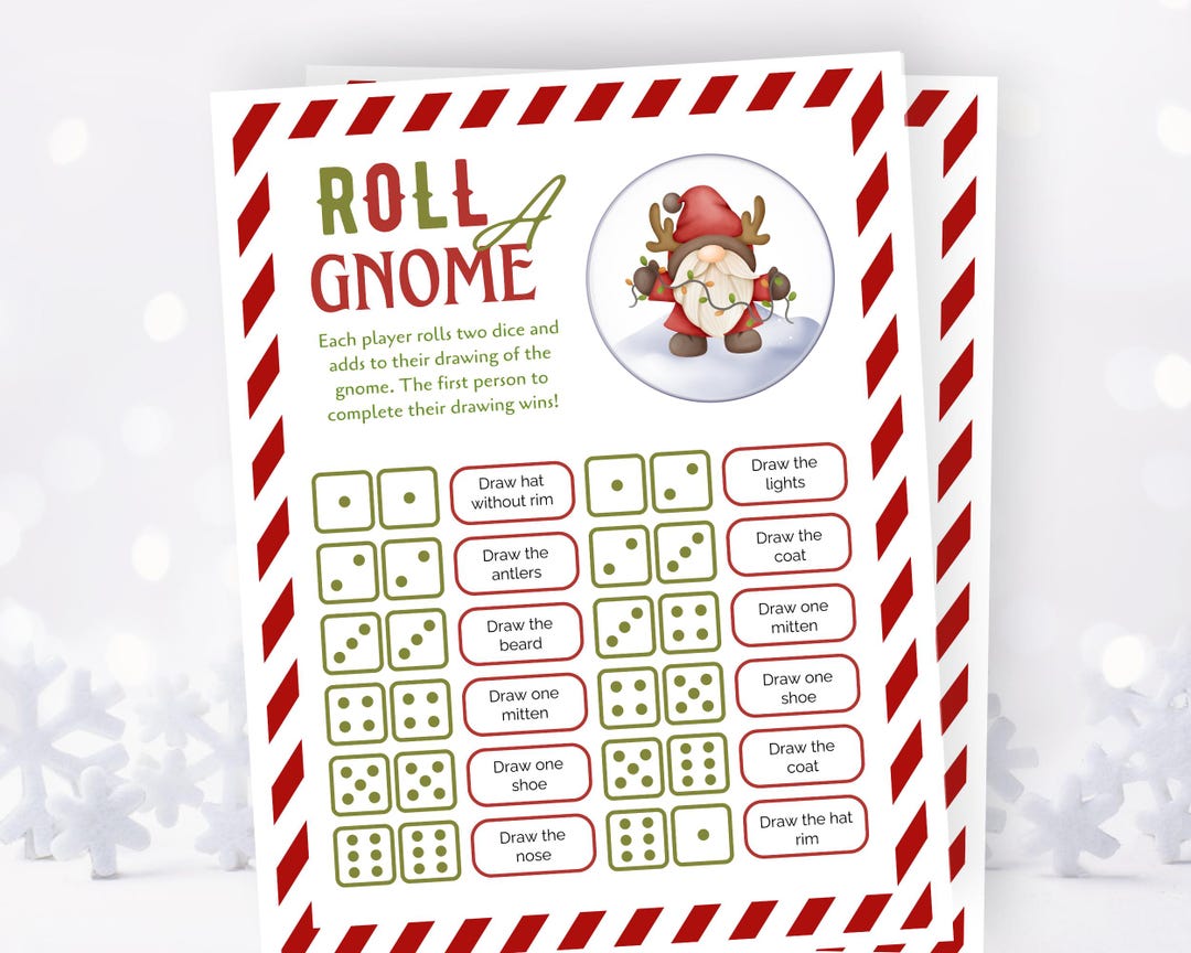 Roll a Gnome Christmas Dice Game for Kids and Adults, Printable ...