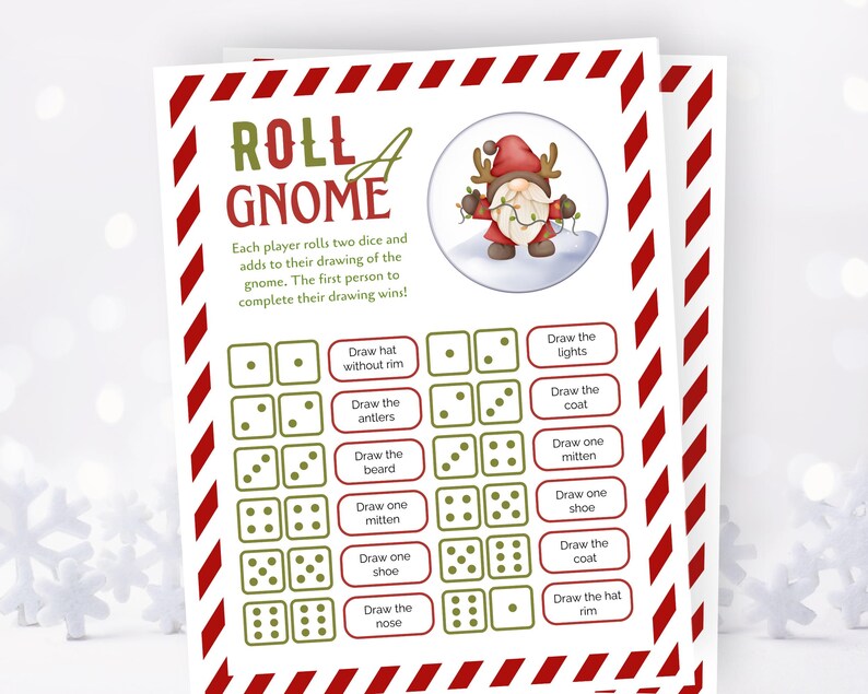 Roll a Gnome Christmas Dice Game for Kids and Adults, Printable ...