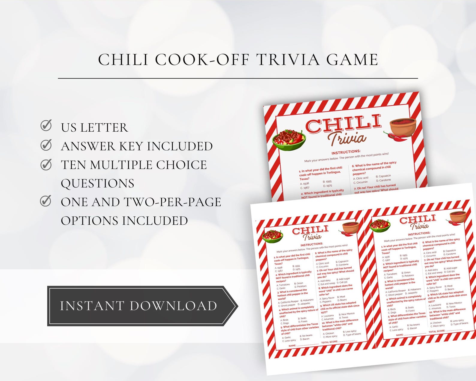 Chili Cook off Printable Trivia Game, Chili Trivia, Chili Cook off Game ...
