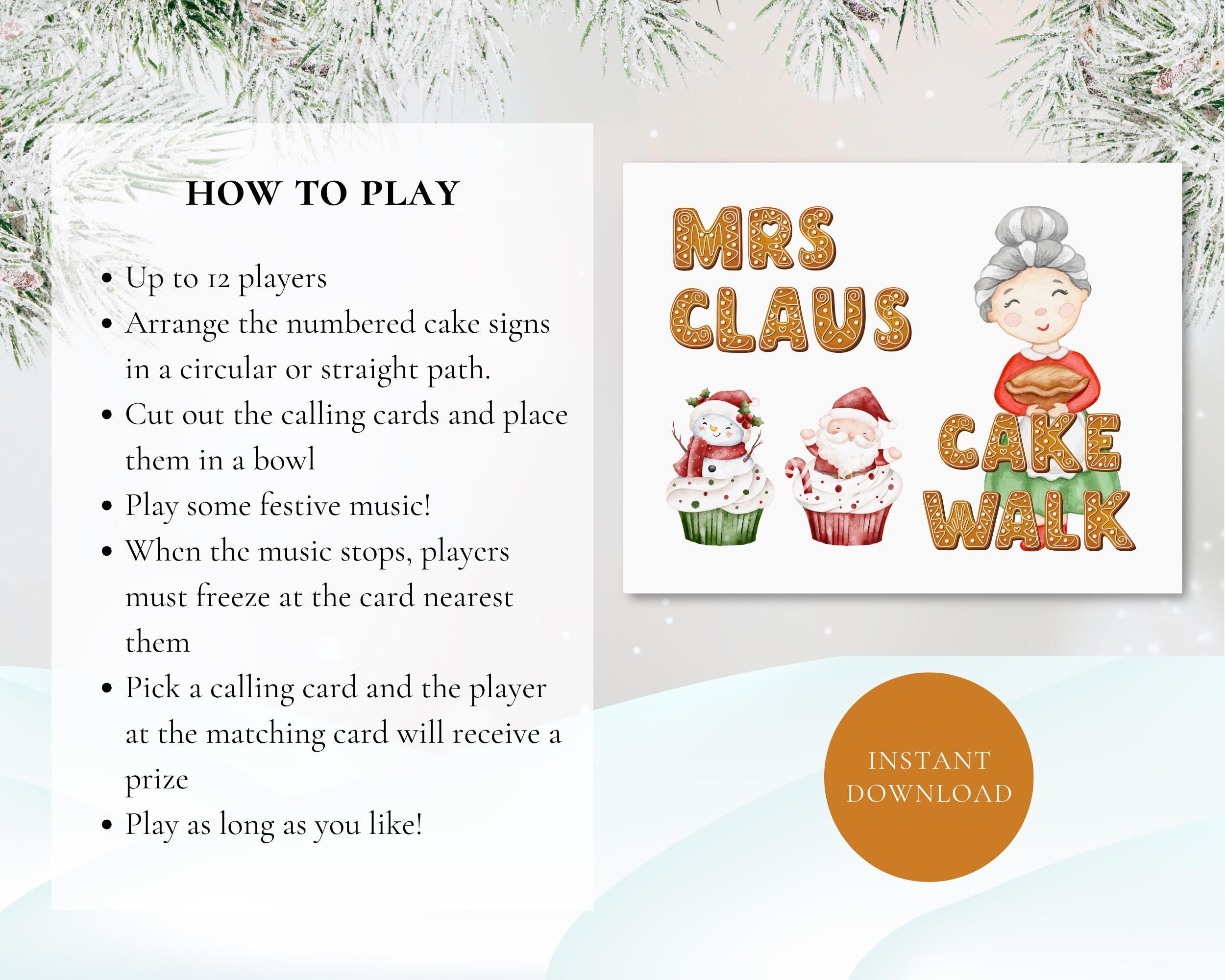 Printable Mrs Claus Cake Walk Game, Cakewalk Party Game, Christmas ...