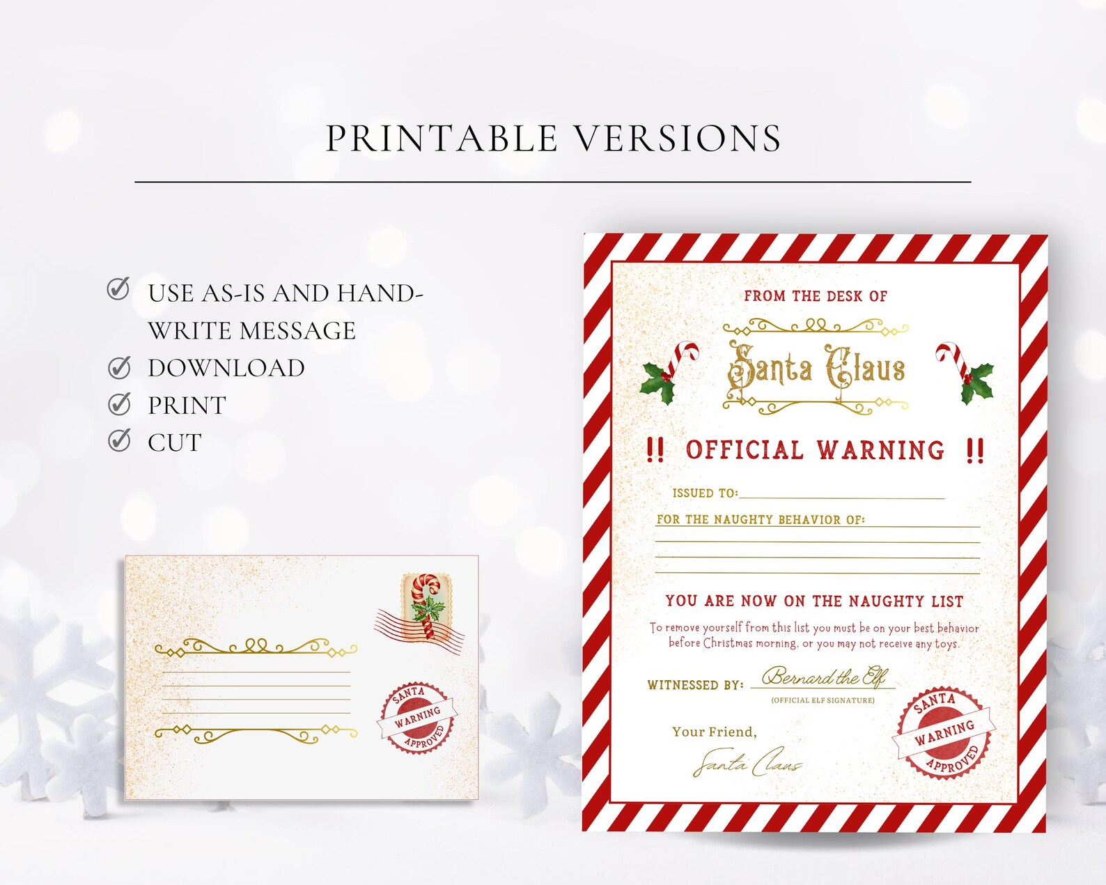 Naughty List Warning, Printable Santa Warning Letter, Editable Naughty ...