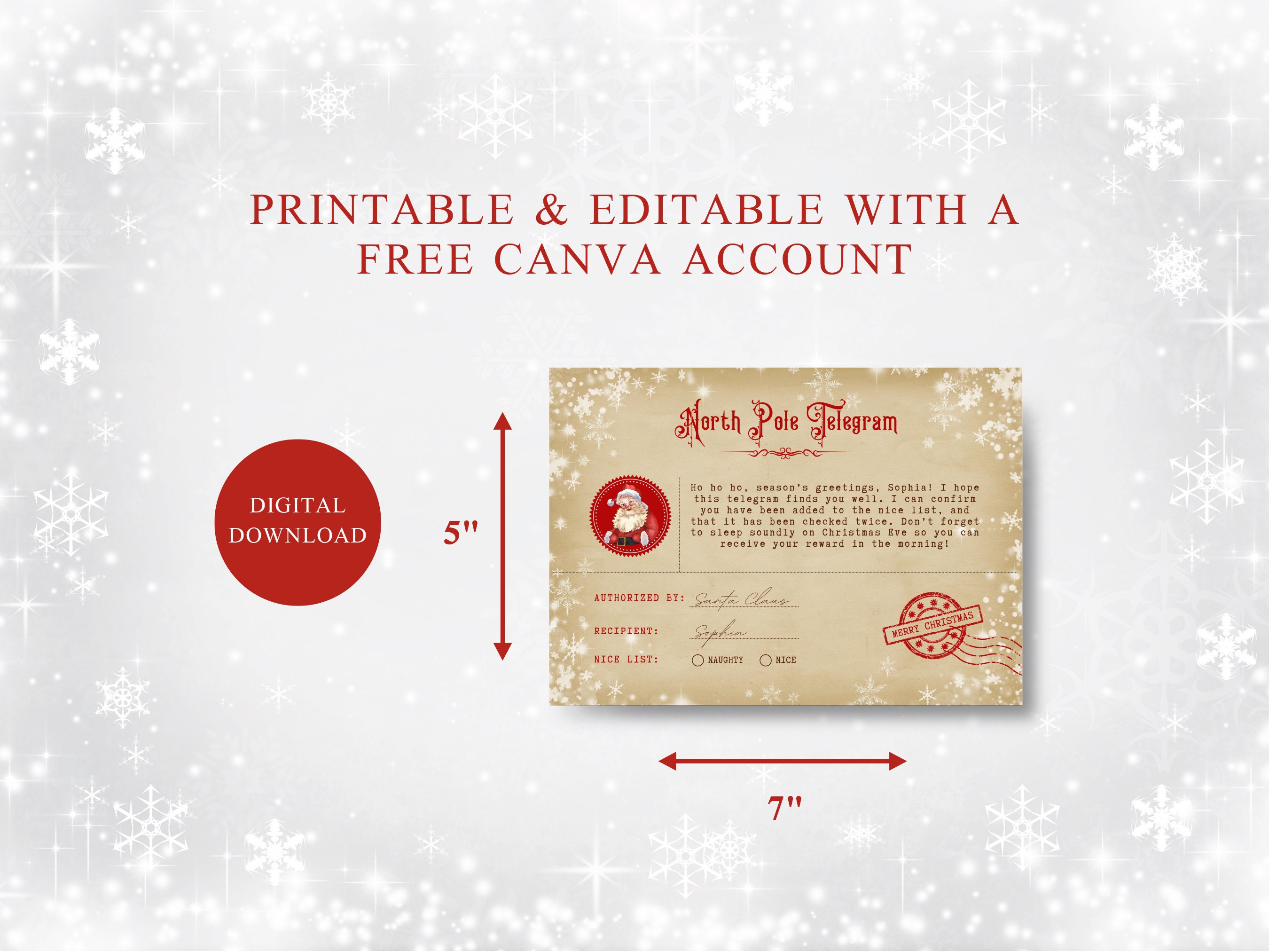 Editable Letter From Santa Printable Telegram Santa Letter - Etsy