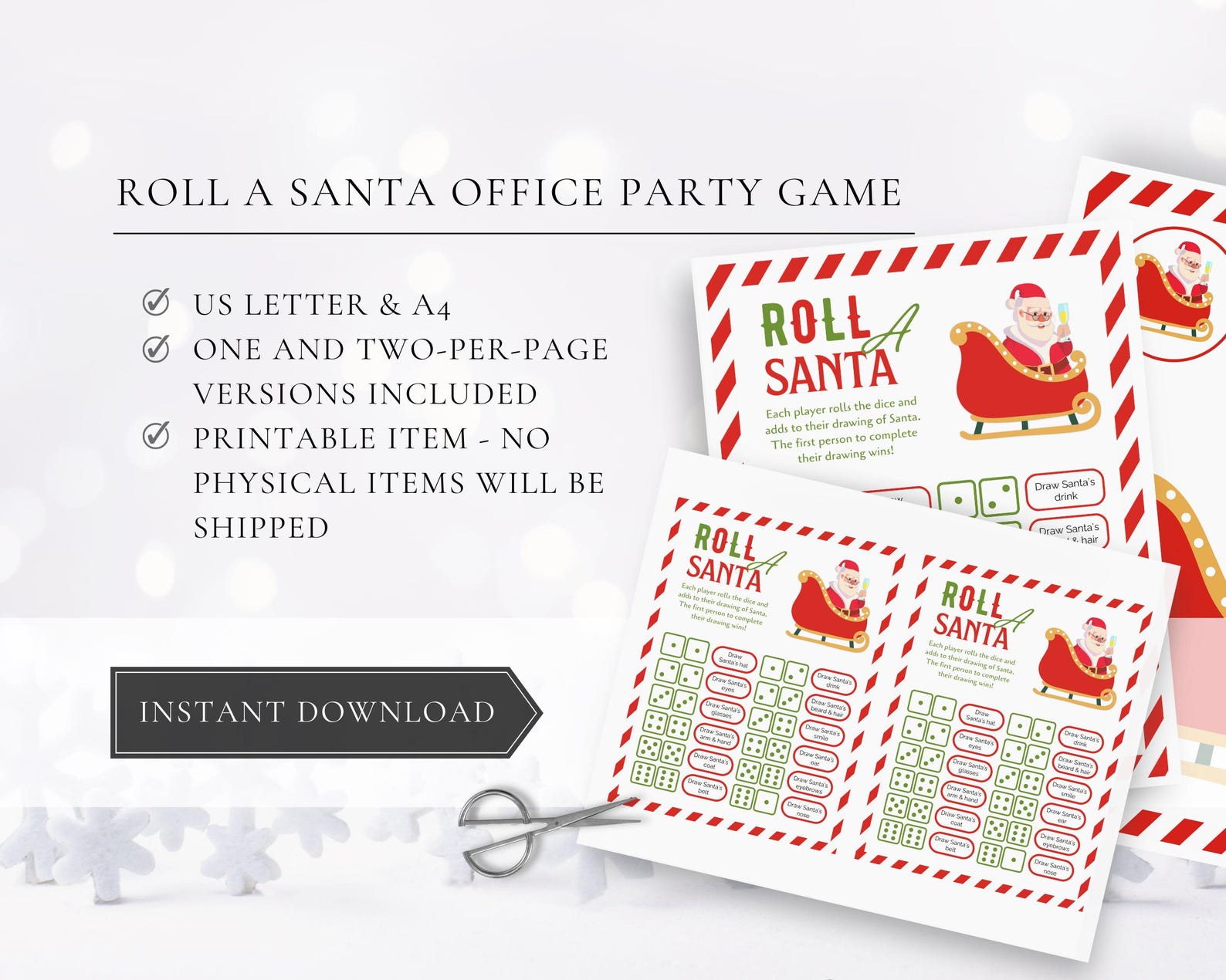 Roll a Santa Dice Game, Printable Office Christmas Party Game for ...