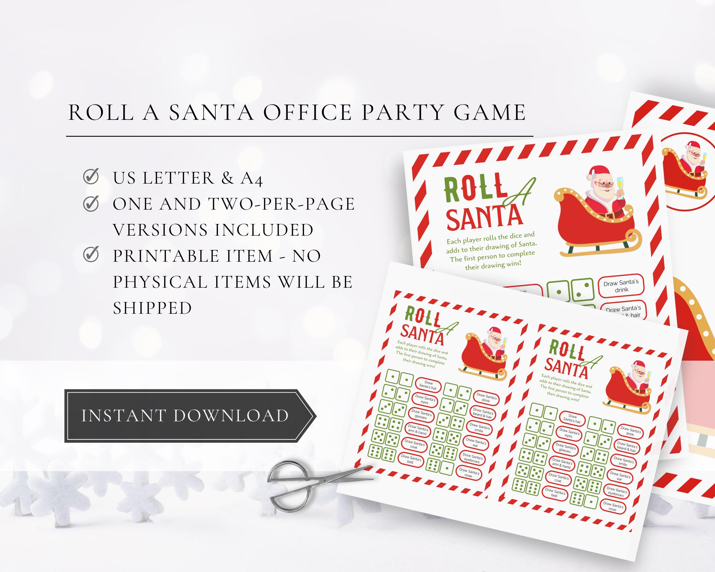 Roll a Santa Dice Game, Printable Office Christmas Party Game for ...