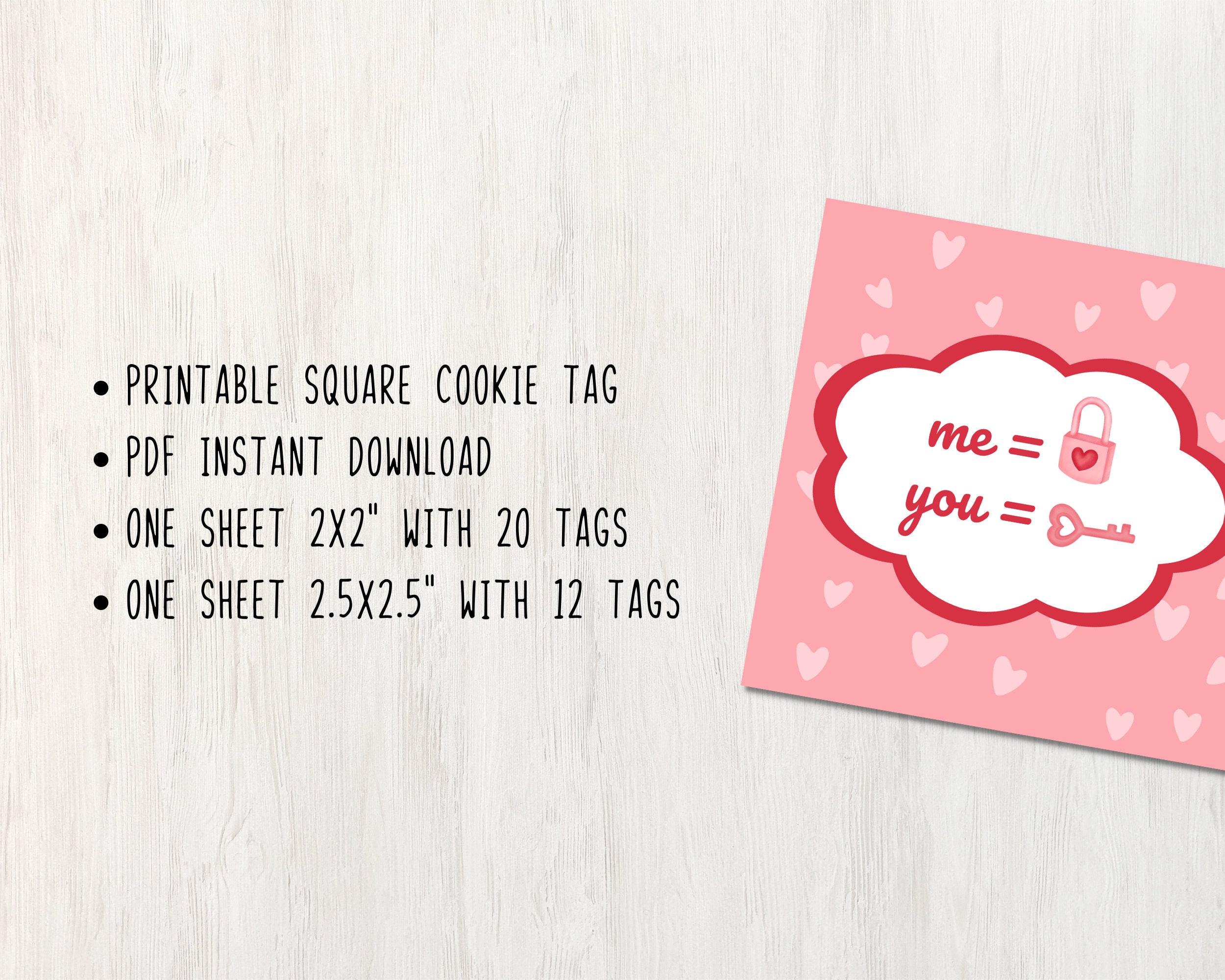 Printable Cookie Tag Valentine Gift Tag Printable Valentine Tag Cookie ...