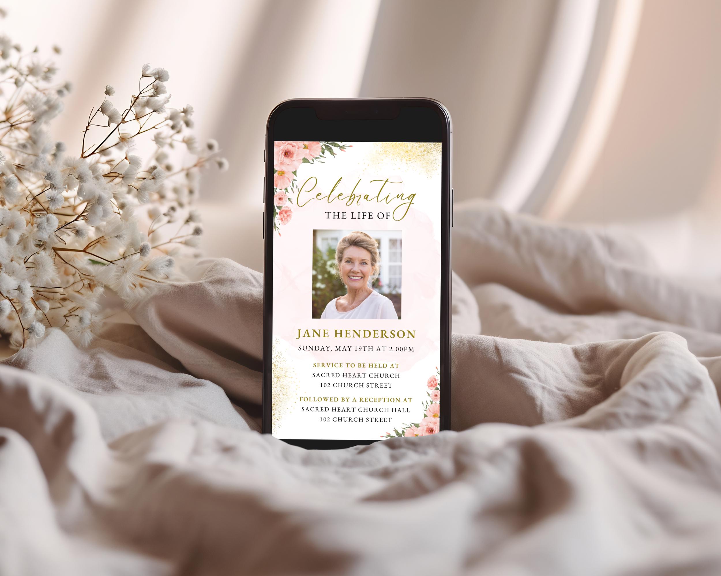 Electronic Funeral Invitation, Digital Memorial Announcement, Editable ...