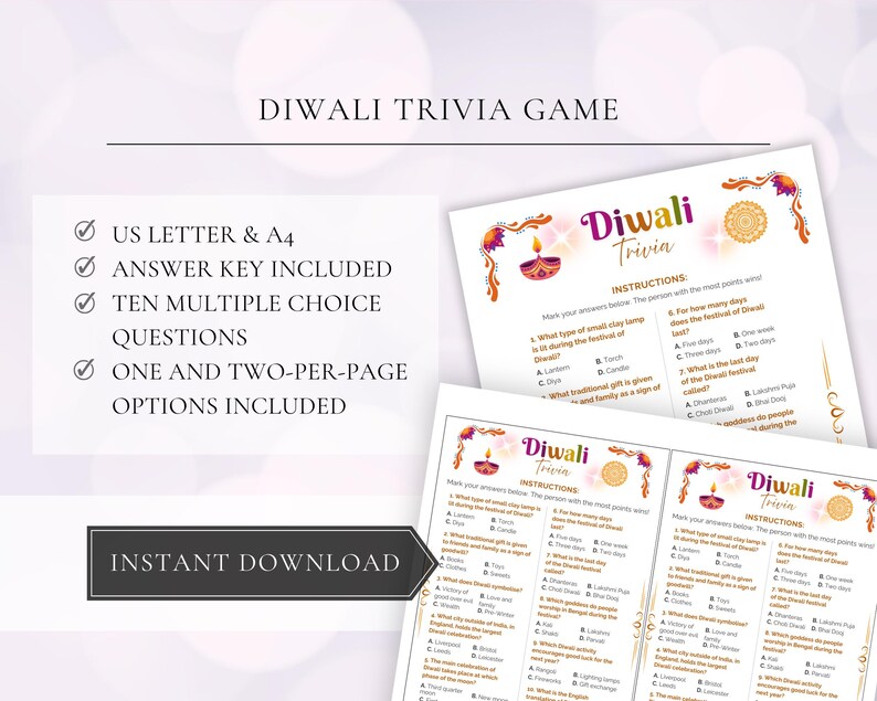 Printable Diwali Trivia Game, Diwali Quiz for Kids, Teens, and Adults ...