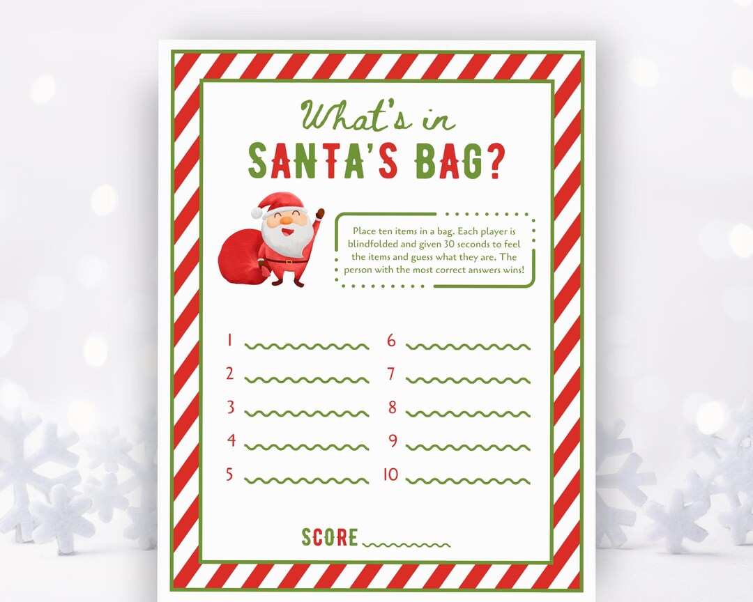 What’s in Santa’s Bag Christmas Party Game, Christmas Gift Exchange ...