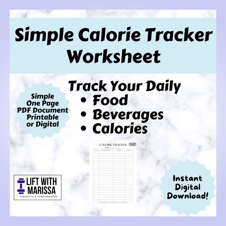 Simple Calorie Tracker Digital Download Worksheet, Printable Digital ...