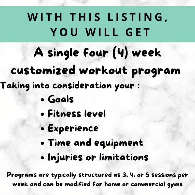 4 Week Personalized Custom Workout Program, Custom Fitness Plan ...
