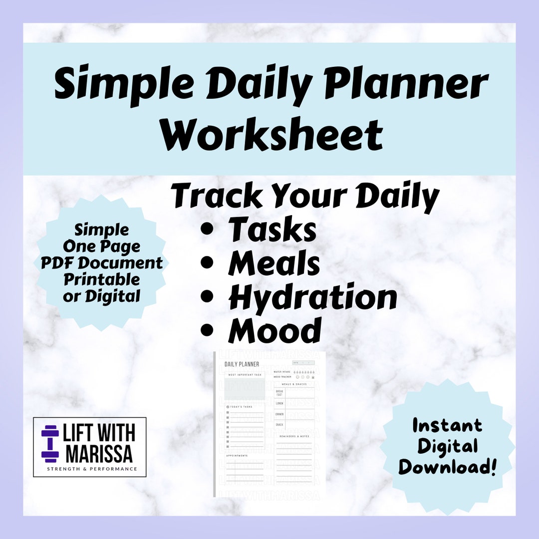 Simple Daily Planner Digital Download Worksheet, Printable Digital ...