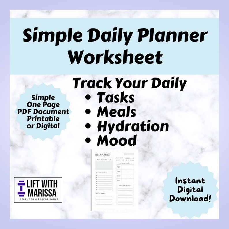 Simple Daily Planner Digital Download Worksheet, Printable Digital ...