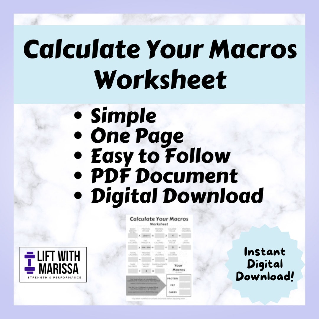 Macro Calculator Digital Download Worksheet, Easy Macro Calculator ...