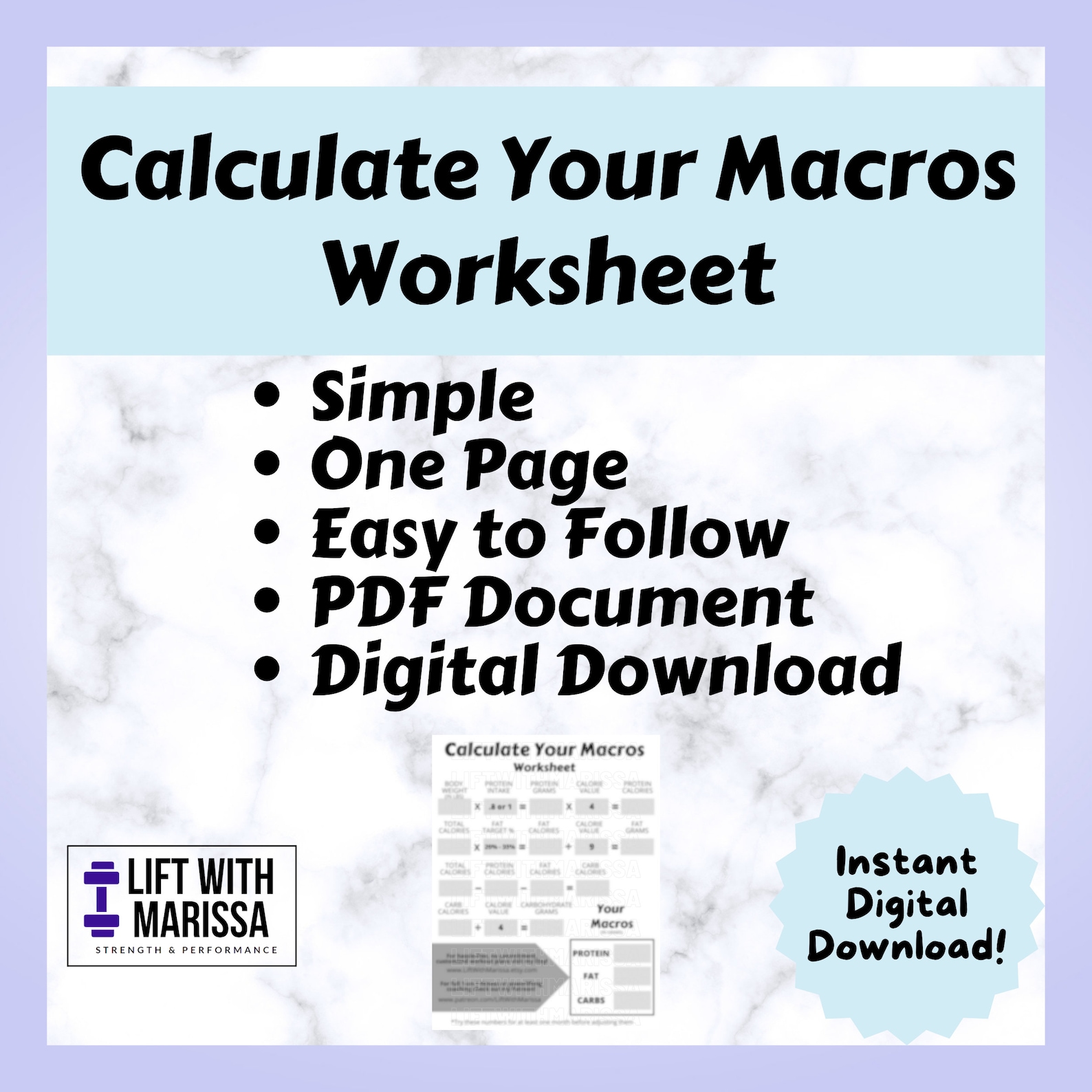 Macro Calculator Digital Download Worksheet, Easy Macro Calculator ...