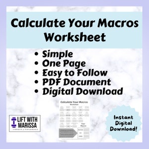 Macro Calculator Digital Download Worksheet, Easy Macro Calculator ...