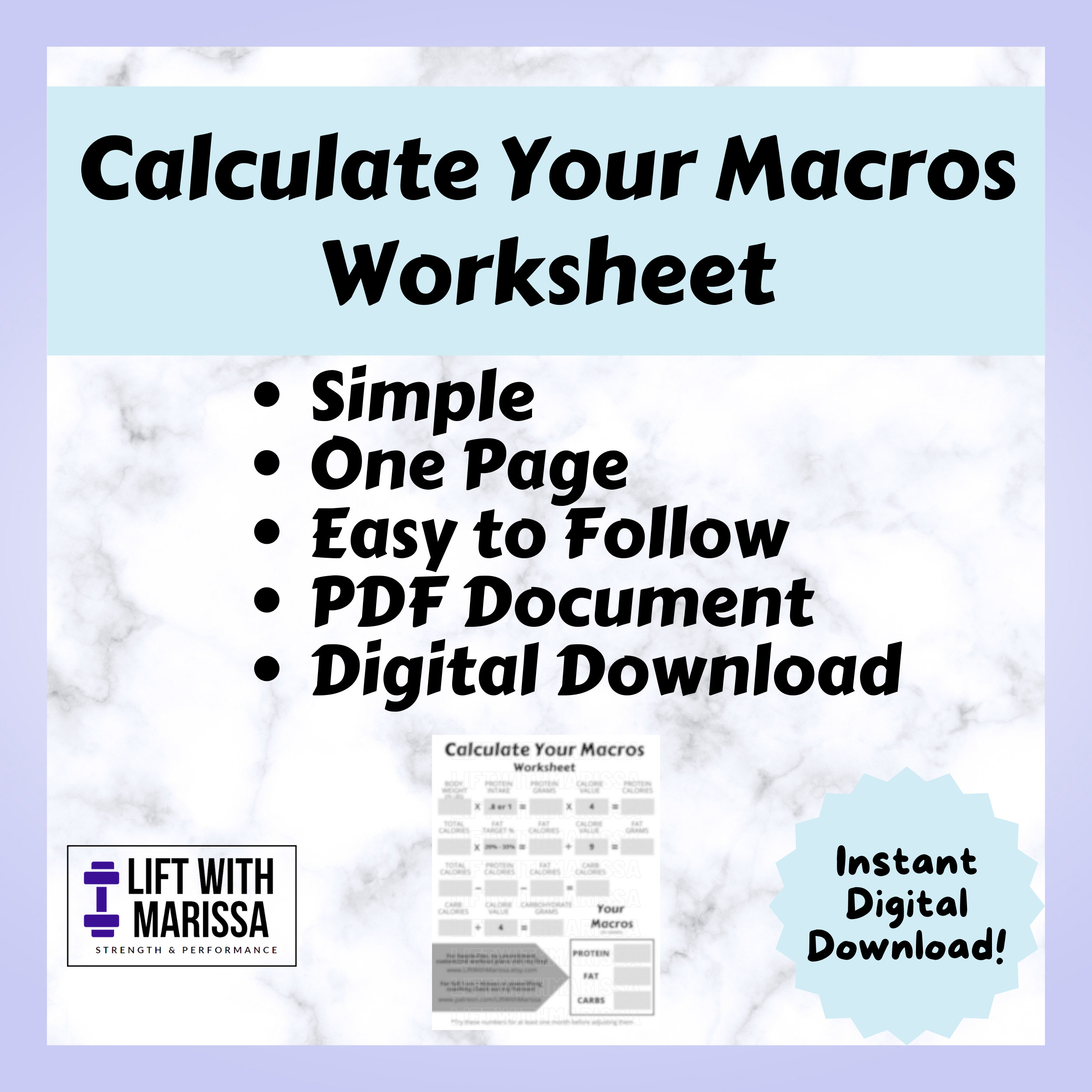 Macro Calculator Digital Download Worksheet, Easy Macro Calculator ...