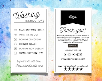 Printable Washing Instructions Card PDF PNG Washing Care - Etsy