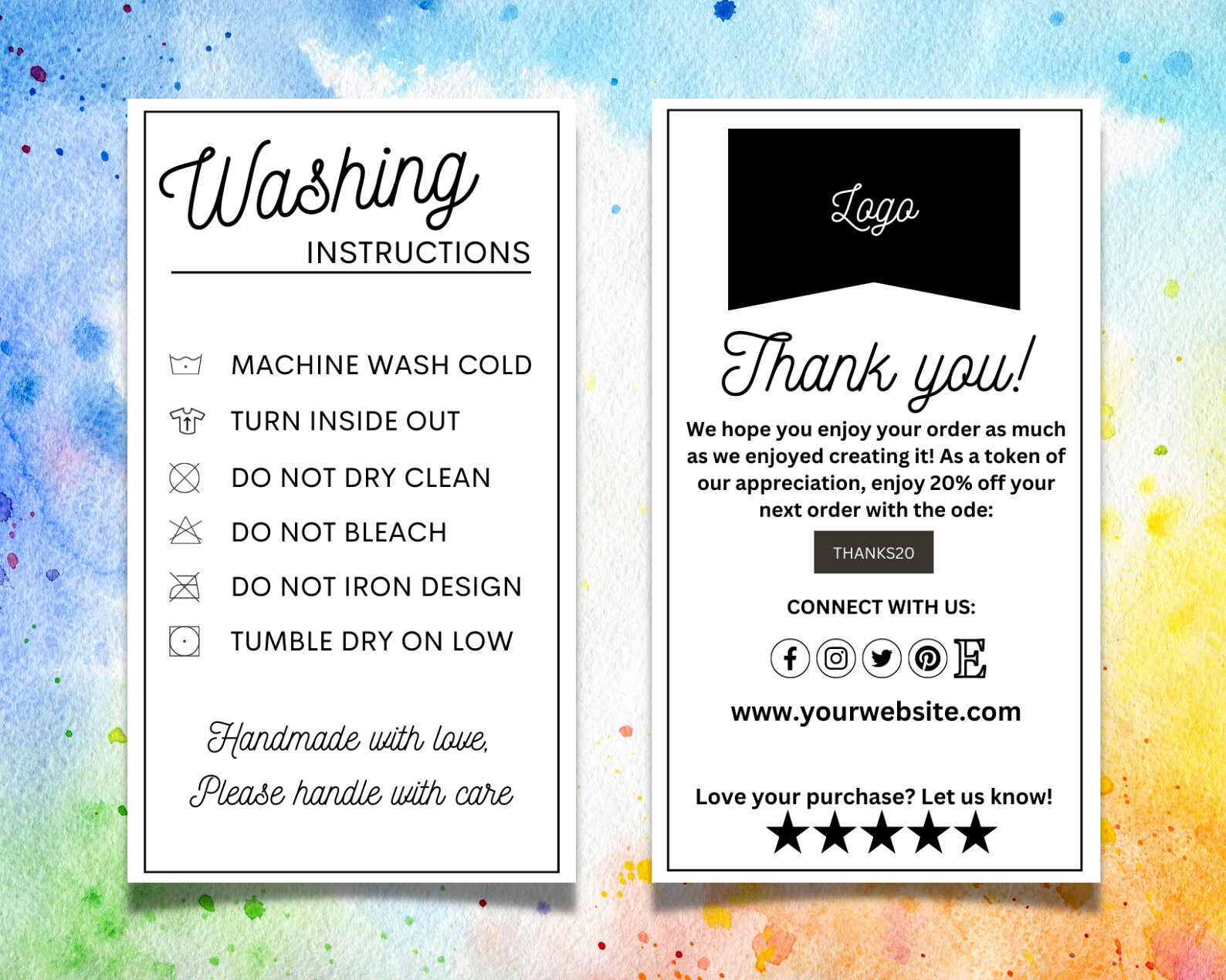 Editable Printable Clothing Care Cards Washing Instructions - Etsy Canada