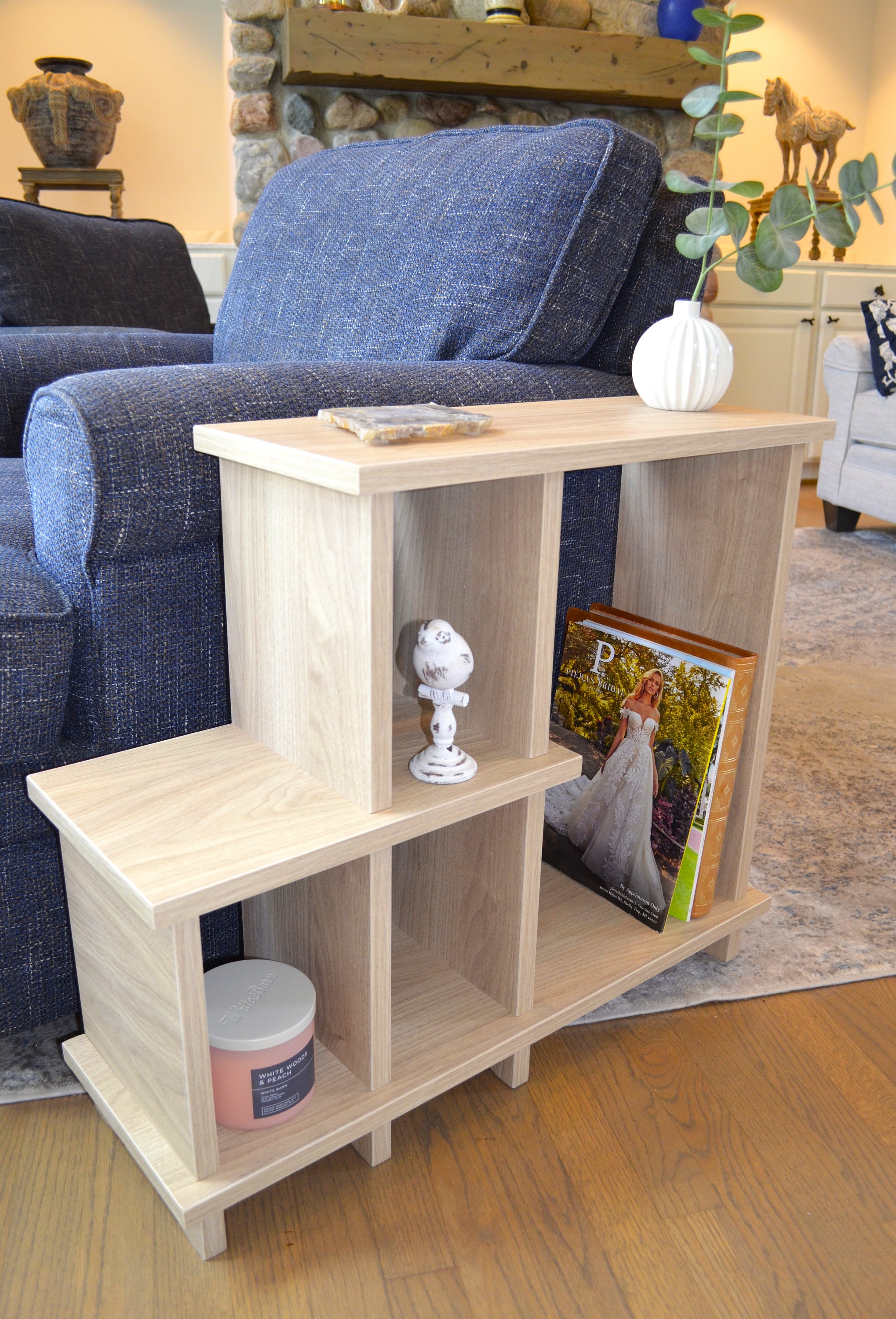 Light Wood Grain Side Table & Bookshelf - Etsy