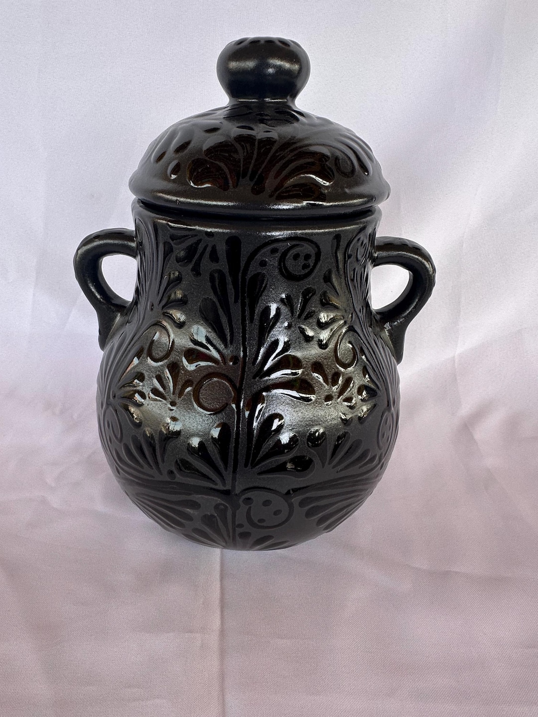 Intense BLACK Handmade Mexican Olla Frijolera; Olla Frijolera De Barro ...