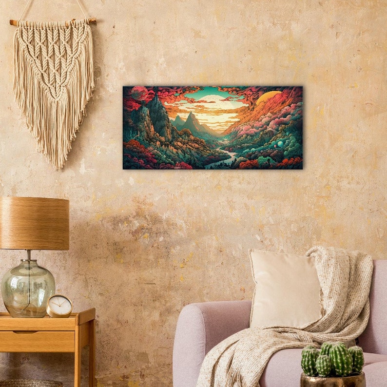 Psychedelic Mountain Landscape AI Art Print Abstract Landscape Painting ...