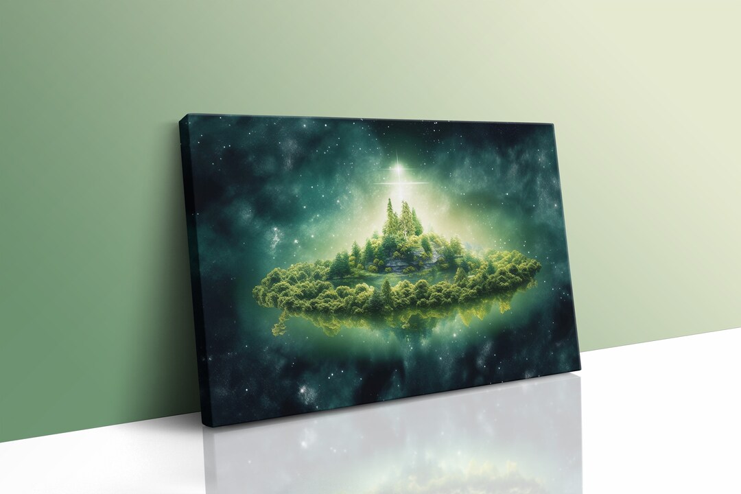 Space Painting Floating Forest Island in Outer Space Forest Wall Art ...