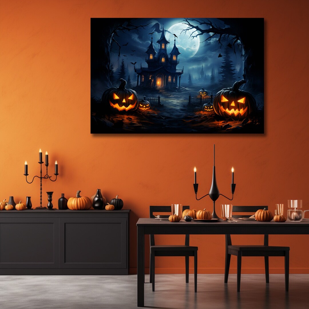 Halloween Decor Haunted House Print Jack O Lantern Halloween Party ...
