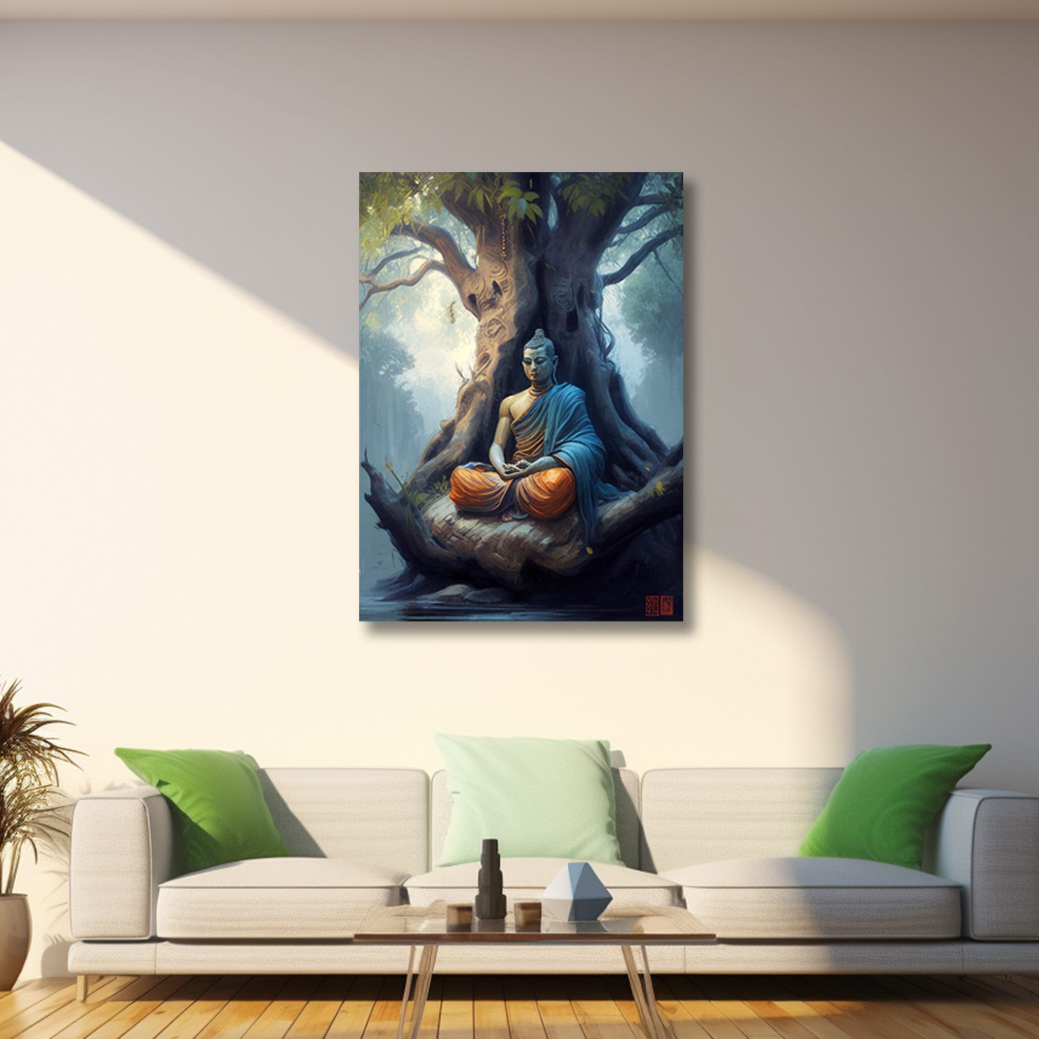 Meditation Art AI Painting Gautam Buddha Meditating Under a Tree Canvas ...
