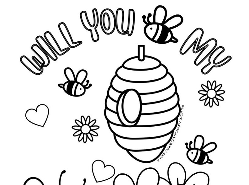 Valentine's Day Bee Coloring Page - Etsy