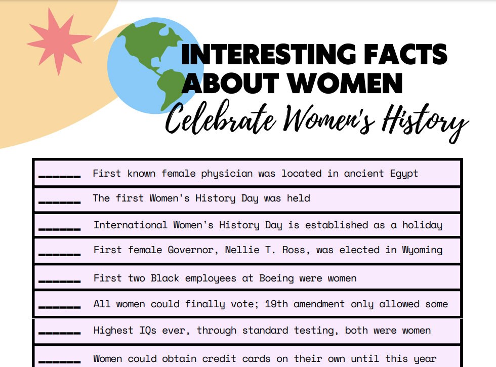 Women's History Month Game Facts About Women - Etsy