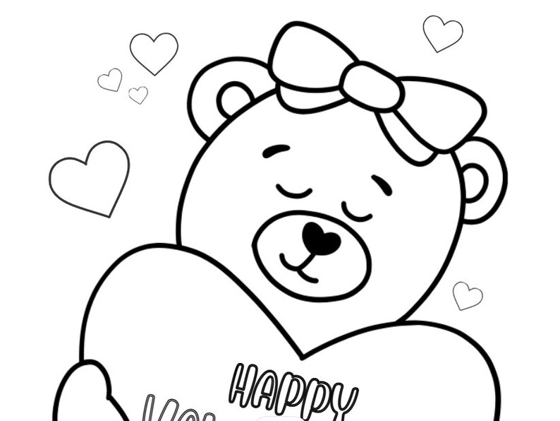 Valentine's Day Teddy Coloring Pages - Etsy