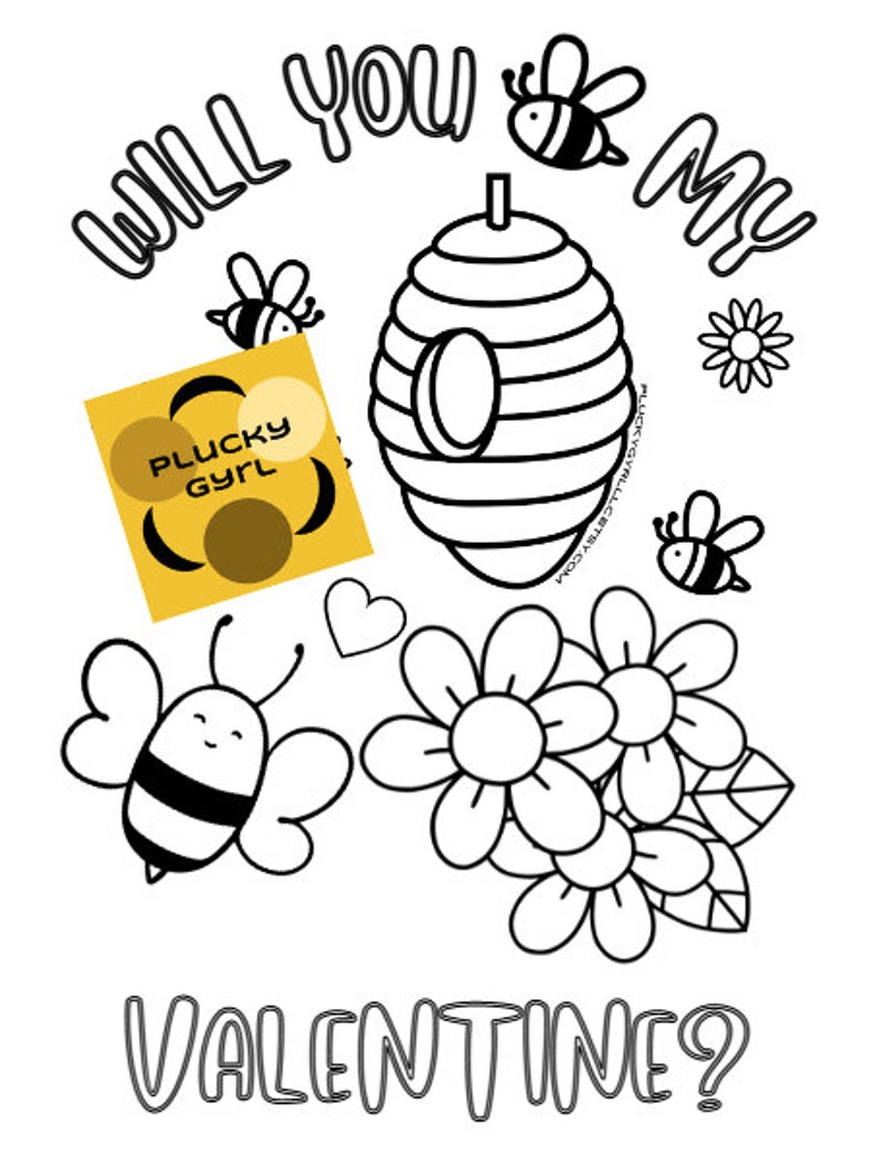Valentine's Day Bee Coloring Page - Etsy