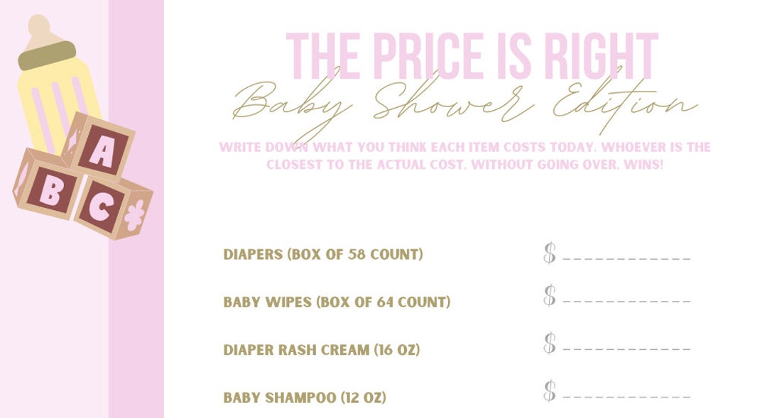 Girl Baby Shower Price is Right - Etsy