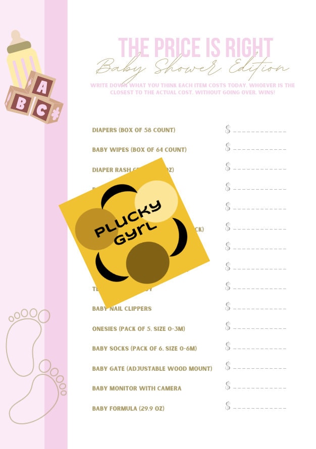 Girl Baby Shower Price is Right - Etsy