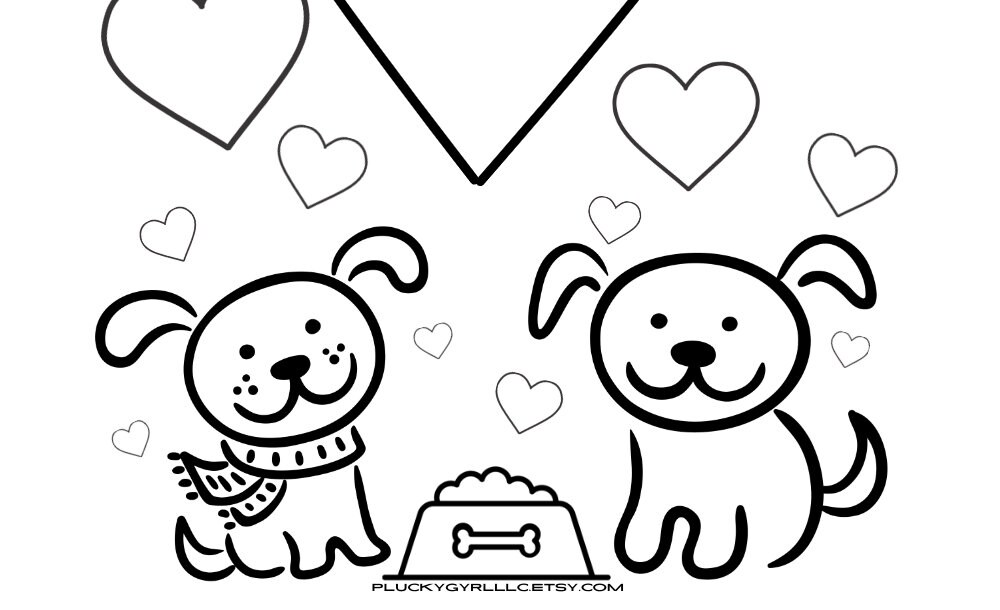 Valentine's Day Doggy Coloring Page - Etsy