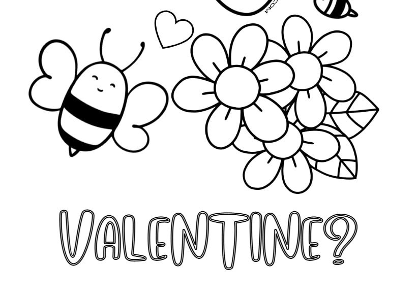 Valentine's Day Bee Coloring Page - Etsy
