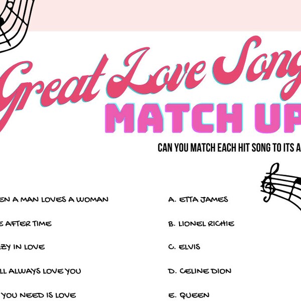 Love Song Match Game - Etsy