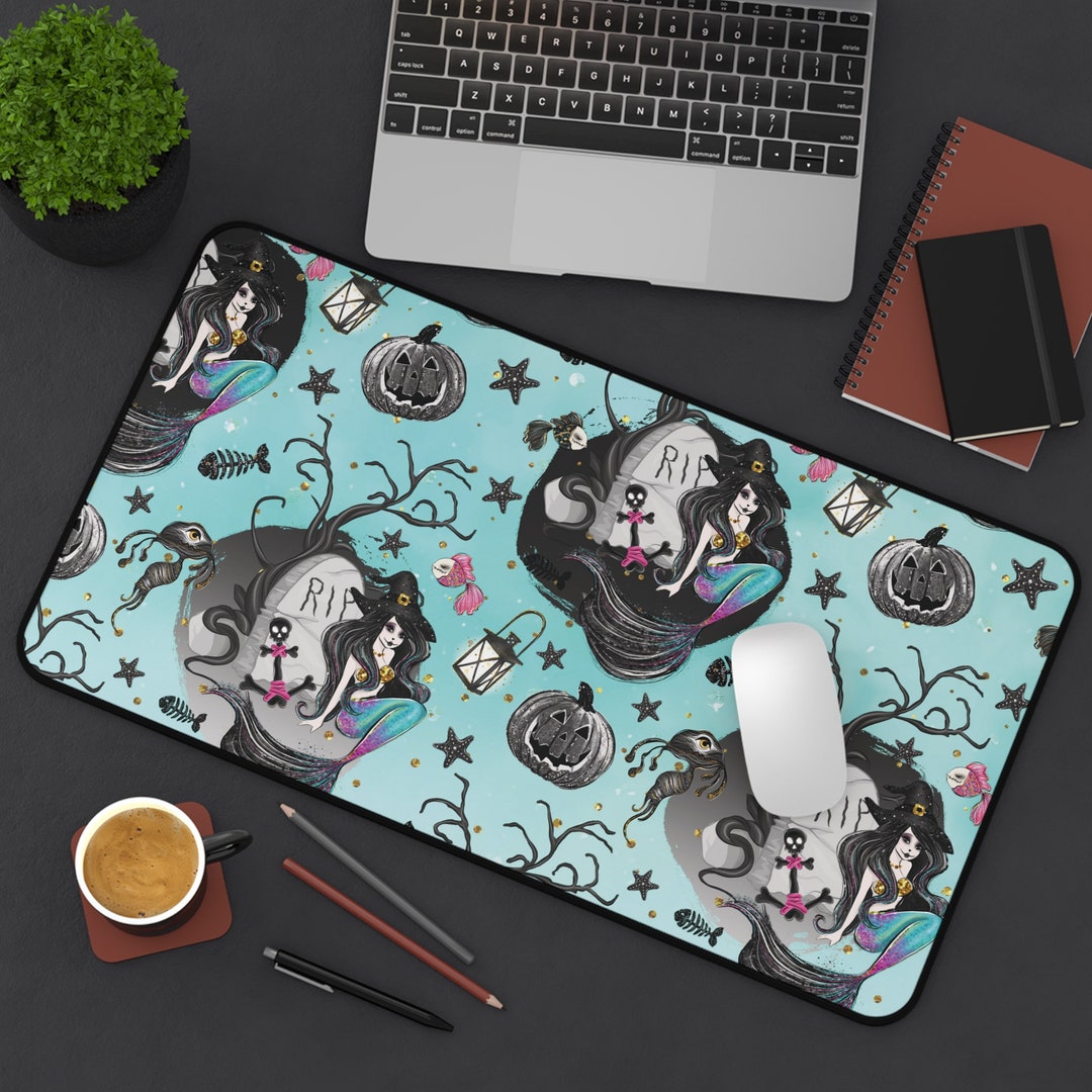 Gothic Mermaid Keyboard Gaming Mat, Cute Halloween Desk Mat, Blue ...
