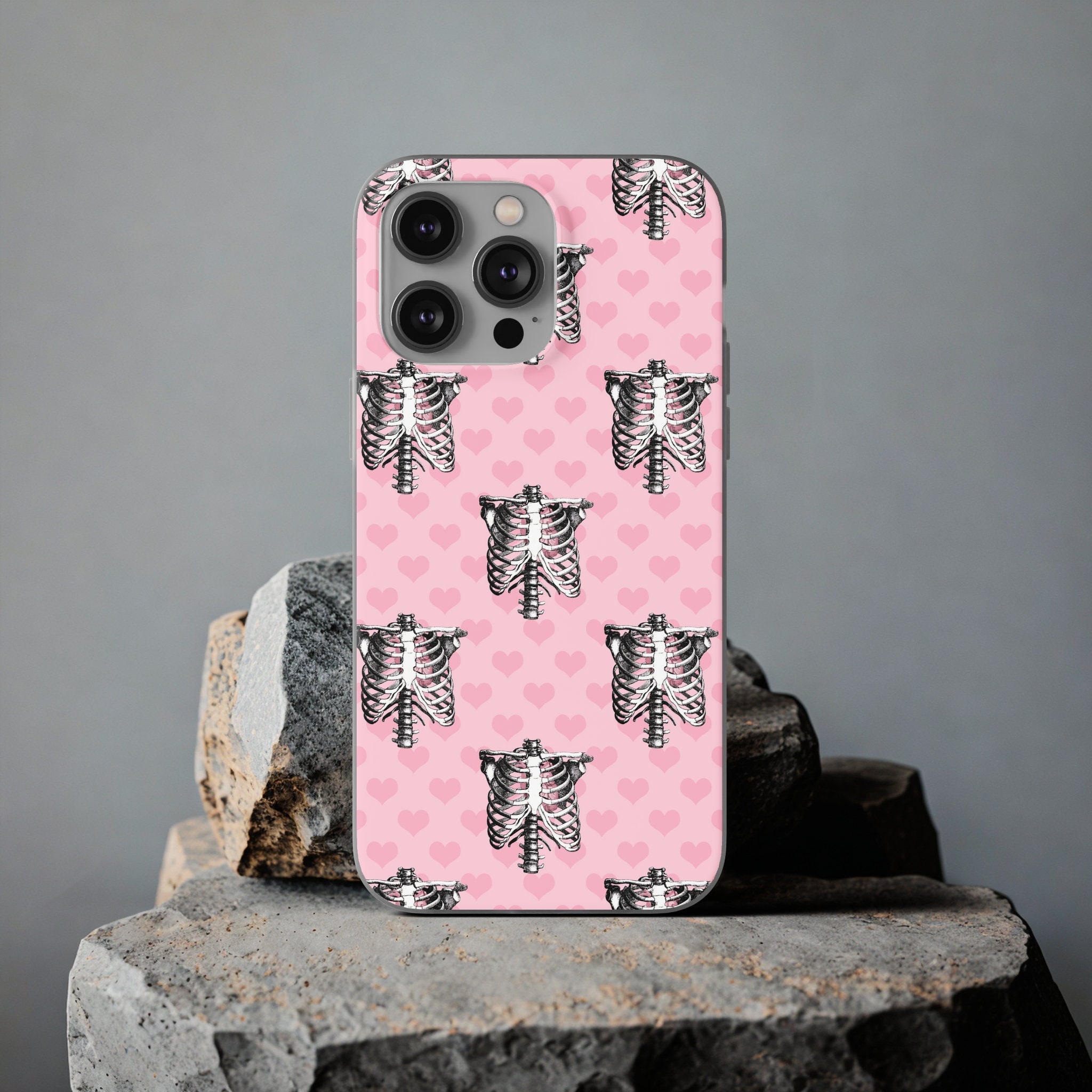 Gothic Anatomical Heart iPhone 14 Case, Skeleton Pink Phone Case, Love ...