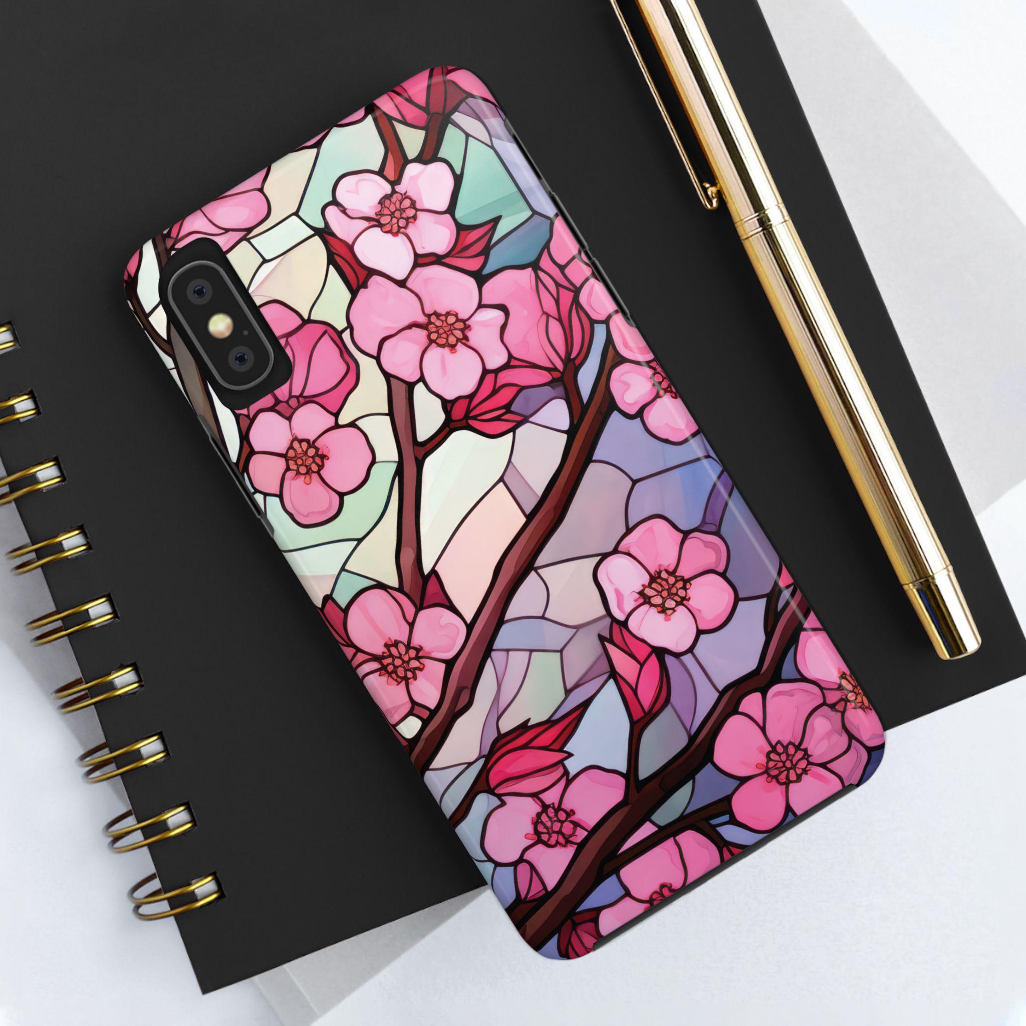 Cute Spring Stained Glass iPhone 16 Case, Cherry Blossom iPhone 15 Pro ...