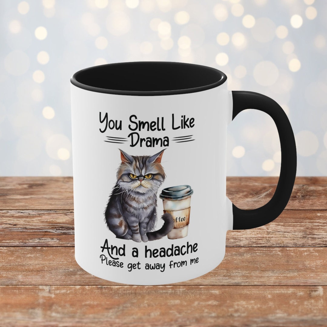 Funny Cat Mug, You Smell Like Drama Sarcastic Coffee Cup, Office Gift ...