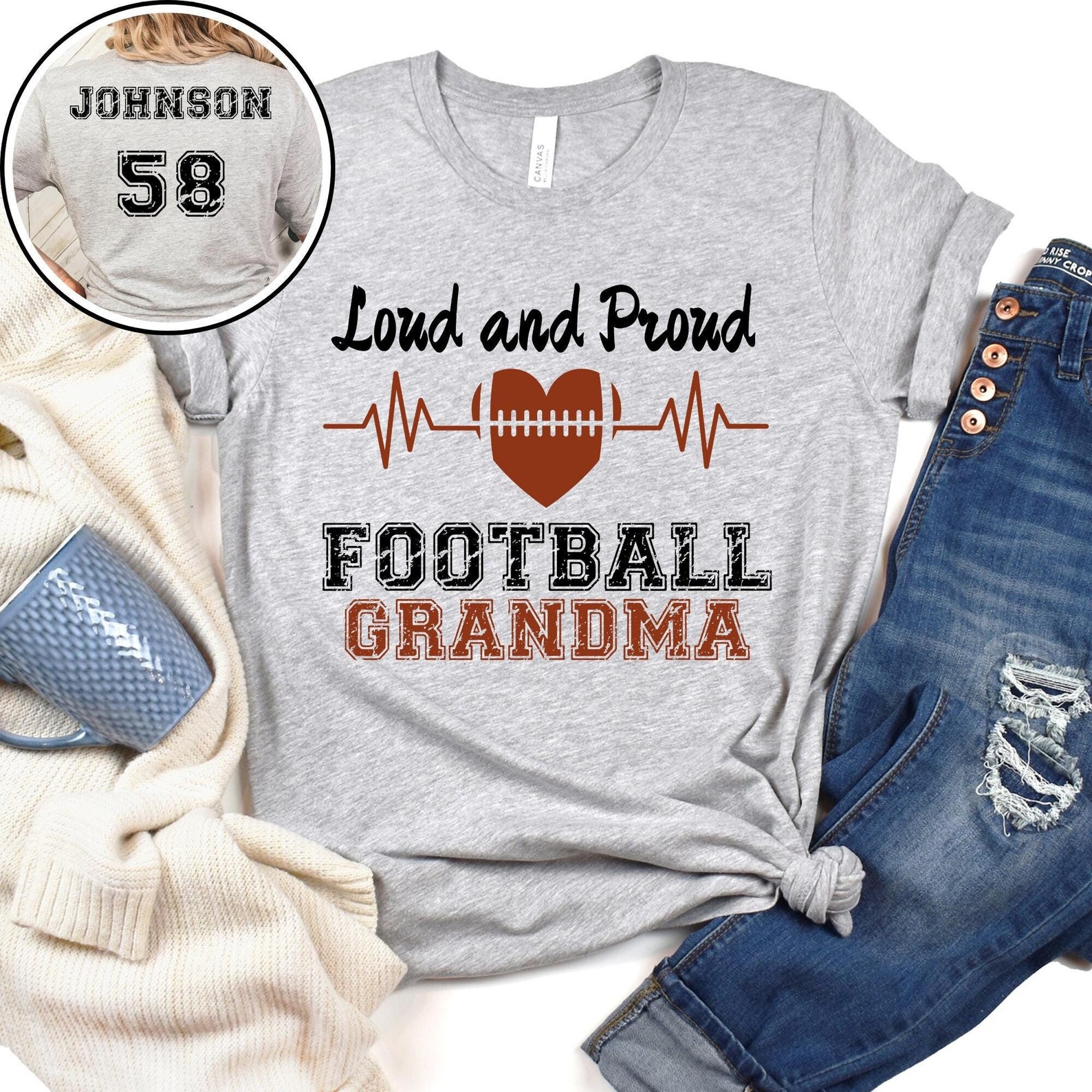Custom Football Grandma Shirt With Name and Number, Game Day T-shirt ...
