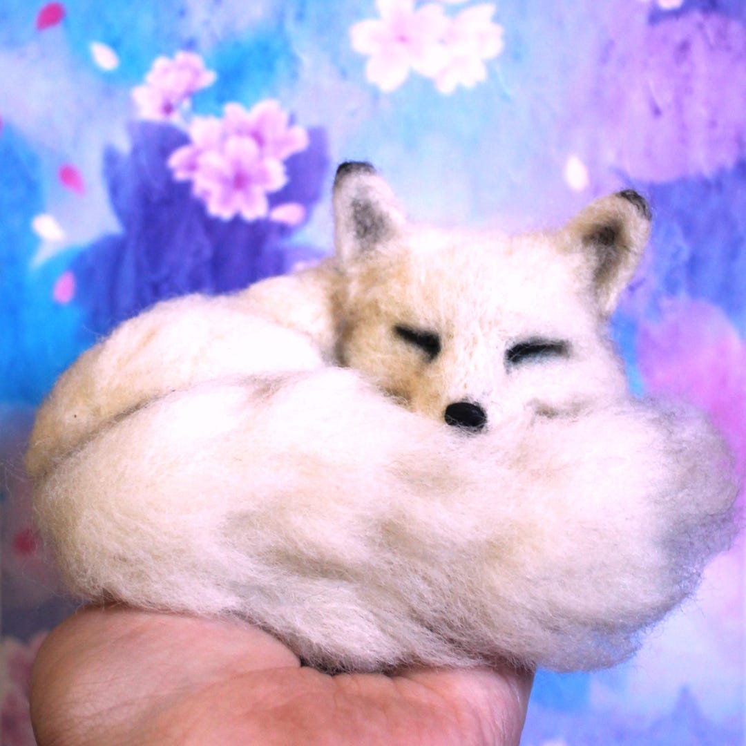 Arctic Fox Figure White Fox Plushie Sleeping Soft Realistic Sculpture ...