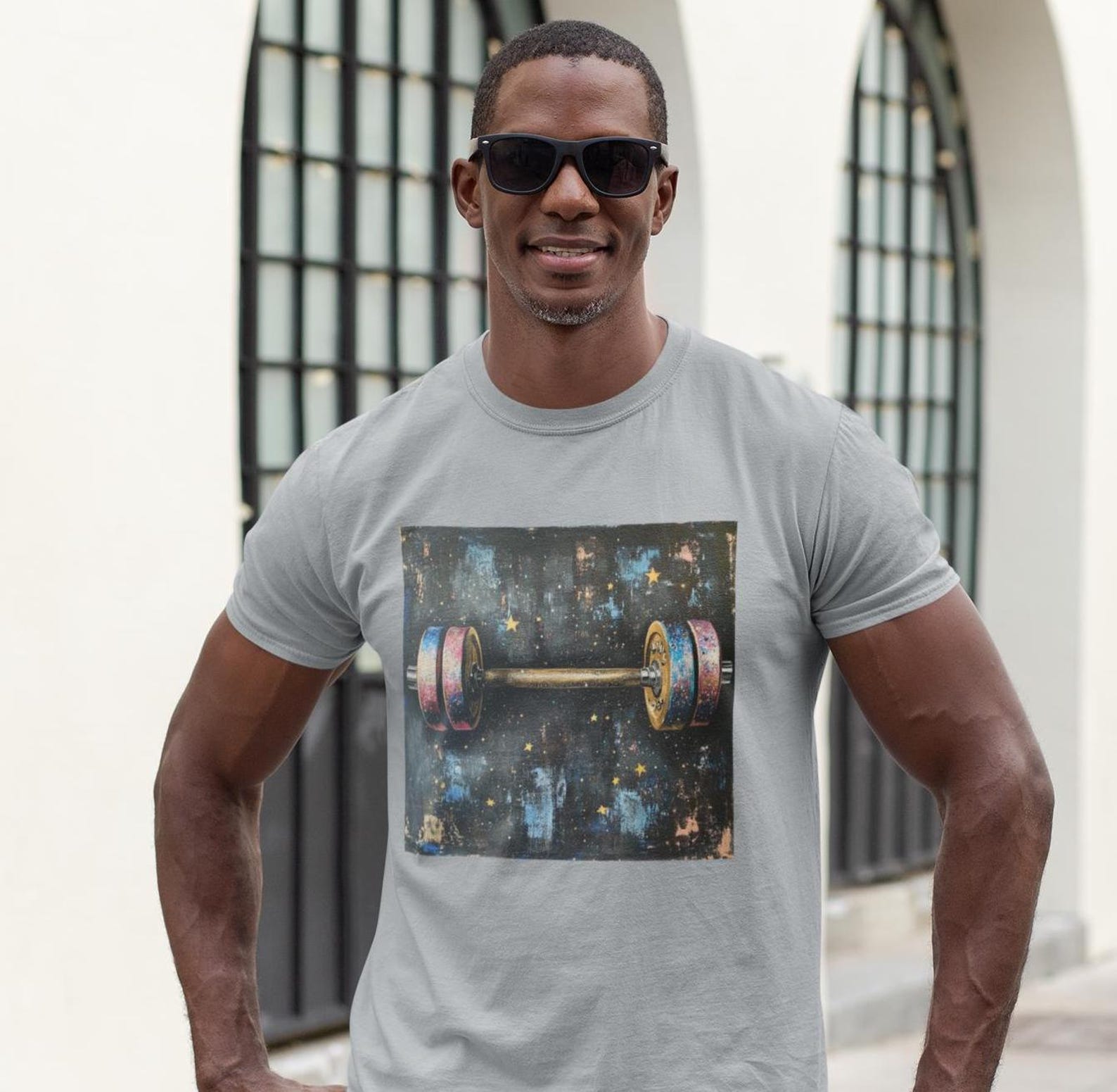 Graphic Barbell T-shirt, Full Print Graphic Shirts, Gym Style Gifts ...