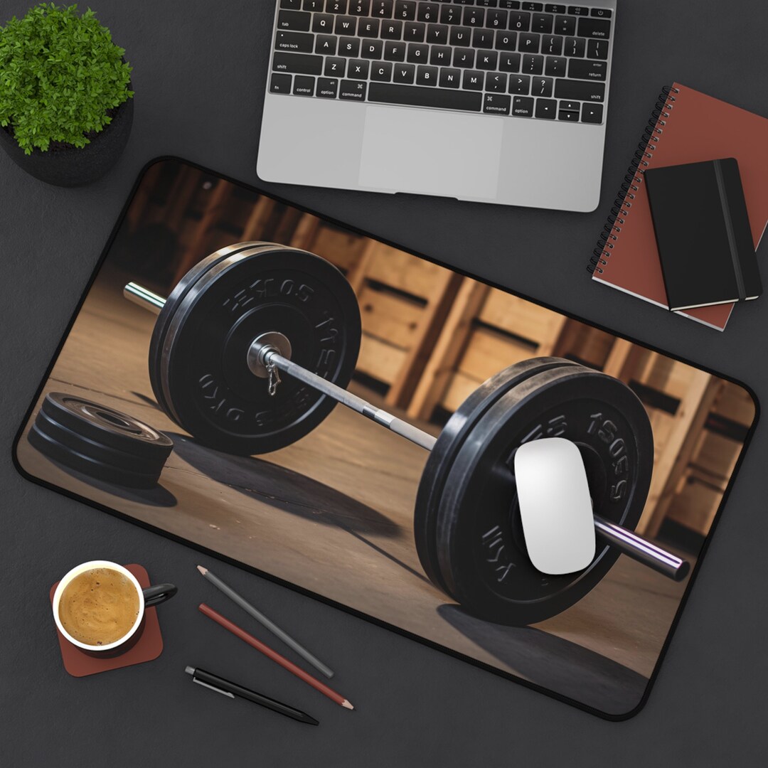 Gym Barbell Desk Mat, Exercise Themed Mouse Pad, Large Computer Mat for ...