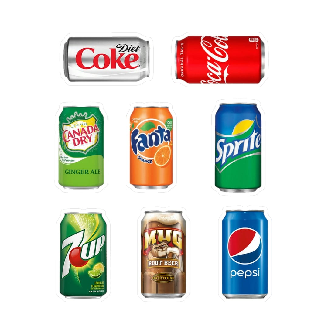 Soda Cans Stickers 8 Pack, Soda Vinyl Decal, Coke Cola Sticker, Fanta ...