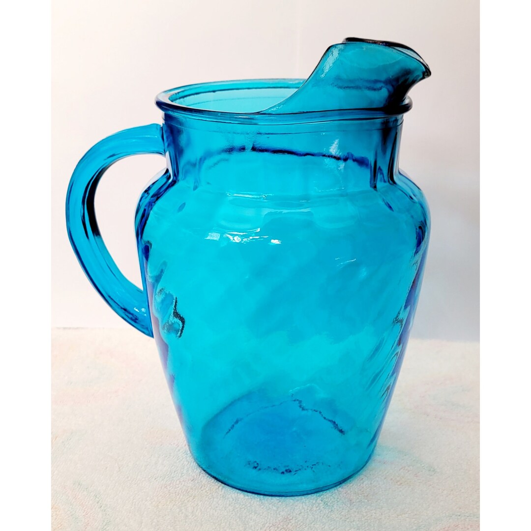 Vintage Blue Optic Swirl Pitcher With Ice Lip Guard EUC - Etsy